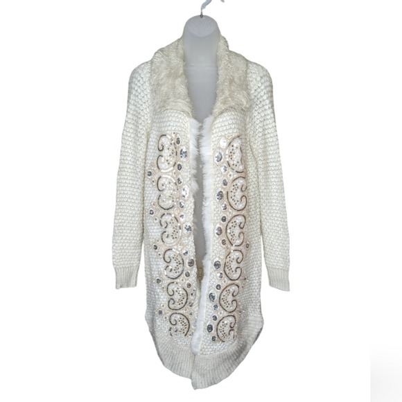 Boston Proper | Sweaters | Boston Proper Sequin And Faux Fur Long ...